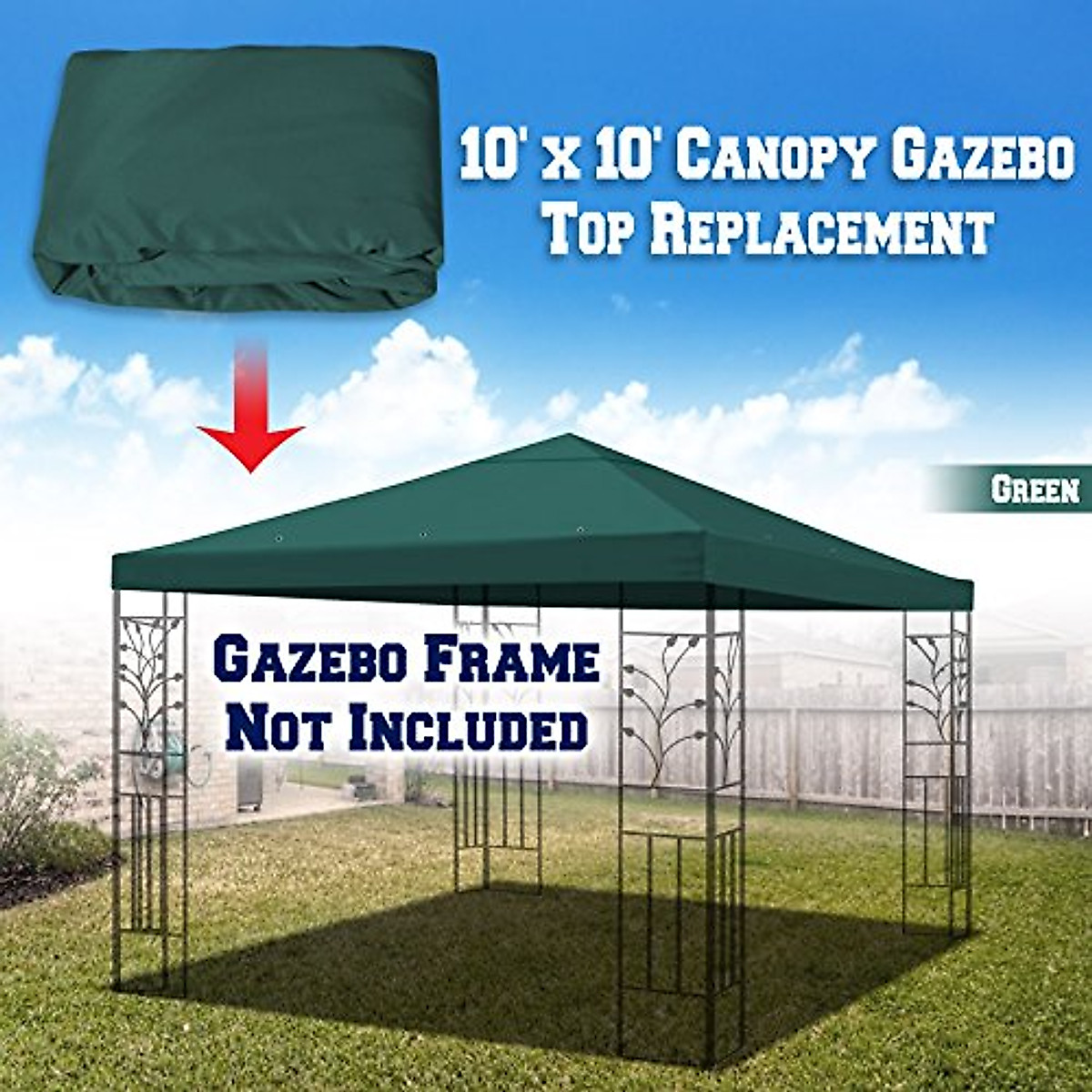 BenefitUSA Replacement 10'X10'Gazebo Canopy top Patio Pavilion Cover Sunshade plyester Single Tier-Green