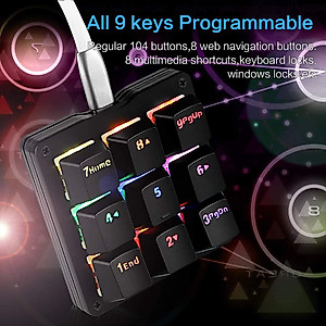 Macro Keypad 9 Keys Mechanical Keyboard Mini One Handed RGB Backlit Portable Programmable Single-Handed Gaming Keypad for OSU Electric Contest Game PC Laptop MAC Win Geeker Outemu