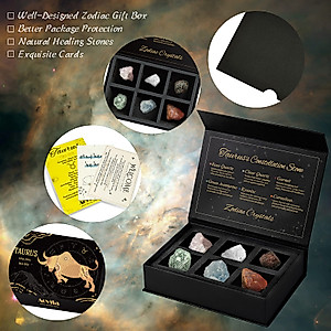 Taurus Crystals Gift Set, Zodiac Signs Healing Crystals Birthstones with Horoscope Box Set Taurus Astrology Crystals Healing Stones Gifts