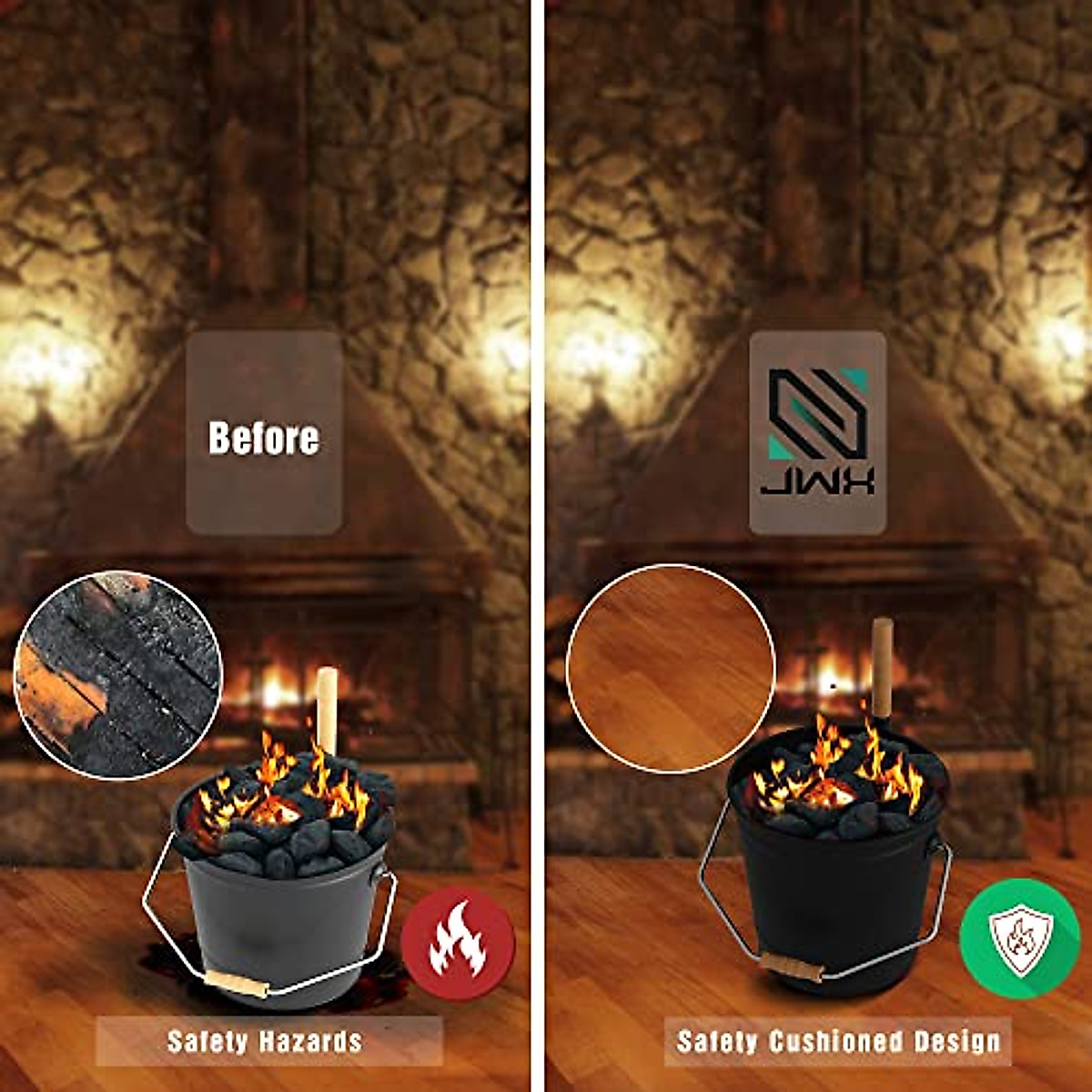 JWX Metal Ash Bucket and Shovel Set - 5.2 Gallon Galvanized Coal Bucket with Heat-Resistant Gloves and Reinforced Base -for Indoor and Outdoor & Use Upgrade Your Fire Pit Experience