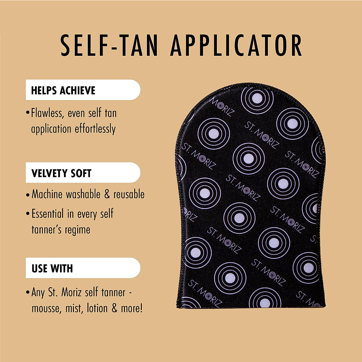 St Moriz Velvet Self Tanning Mitt - Reusable Self Tanner Applicator Glove For Even Self Tan Coverage & Streak Free Finish - Use with Any Self Tanner Mousse, Mist, Lotion - Self Tan Mitt - Pack of 1