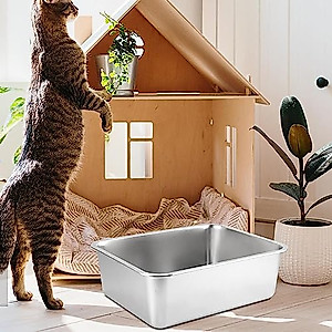 Generic Cat Litter Box Metal Kitten Litter Pan Top Open Rustproof Scratchproof Lightweight Kitten Potty Pan Rounded Corners, 45x35x15cm