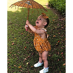 VISGOGO Kids Baby Girls Sister Matching Clothes Floral Romper Dress Headband Outfits Set (Romper, 0-3 Months)