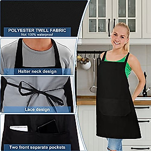 Dwrttow 12 Pack Bib Apron,Black Aprons Bulk,Unisex Black Plain Aprons with 2 Pockets,Blank Apron with Long Ties for Adults Cooking Painting BBQ Grilling Baking Machine Washable,32 x 28 Inch
