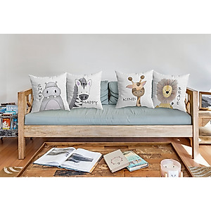 Tizzer Inspirational Quote Cute Lion Giraffe Zebra Hippo Pillow Case,18x18 inch Animals Pillowcase Set of 4,Gifts for Kids Girl Boy,Decorate Home Kids Room Bedroom Living Room Nursery Classroom