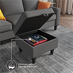 Youmumeub Convertible Sectional Sofa, L-Shape Linen Fabric Sofa Couch with Storage Ottoman, 3-Seats Sofa for Small Living Room and Apartment, Dark Grey