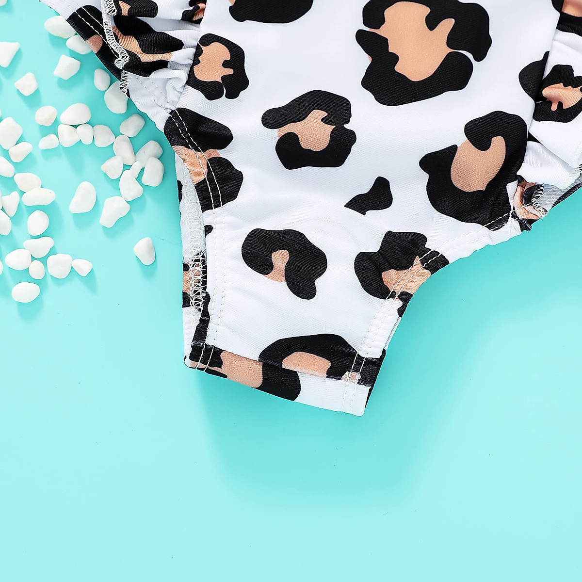 Happy Town One-Piece Infant Toddler Baby Girl Summer Swimsuit Watermelon Leopard Ruffle Swimwear Bikini Bathing Suit (Leopard, 12-18 Months)