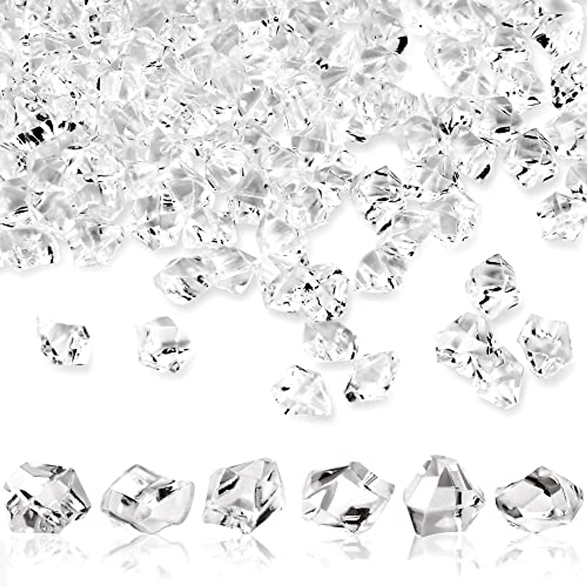 UPlama 600PCS Fake Crushed Ice Rocks, Acrylic Diamond Crystals Fake Diamonds Plastic Clear Ice Cubes Diamond Table Scatters Acrylic Gems for Vase Fillers Home Decoration Wedding Birthday (White)