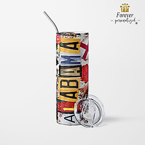 Custom Tumbler with Lid and Straw| All 50 States Tumblers with Name| Stainless Insulated Tumblers| Personalized Gift| Double Wall Coffe Cup for Hot, Cold Drinks (Alabama)