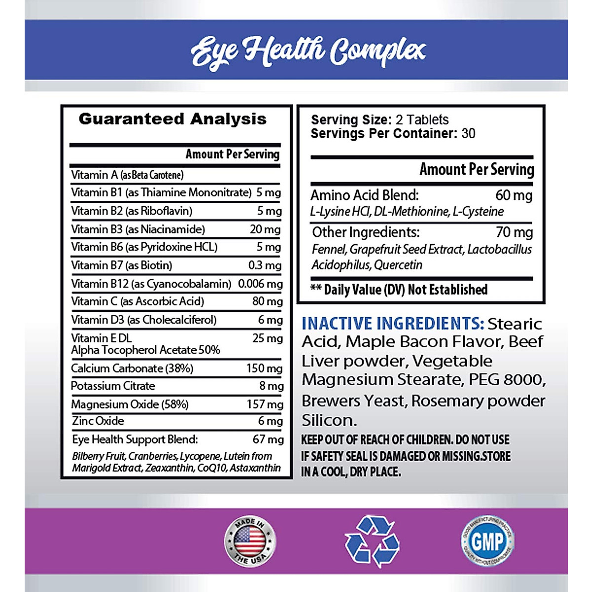 PET SUPPLEMENTS cat Eye Vitamins - Cats Eye Health Complex - Advanced Formula for Eye Sight - Immune Boost - cat astaxanthin - 1 Bottle (60 Tablets)