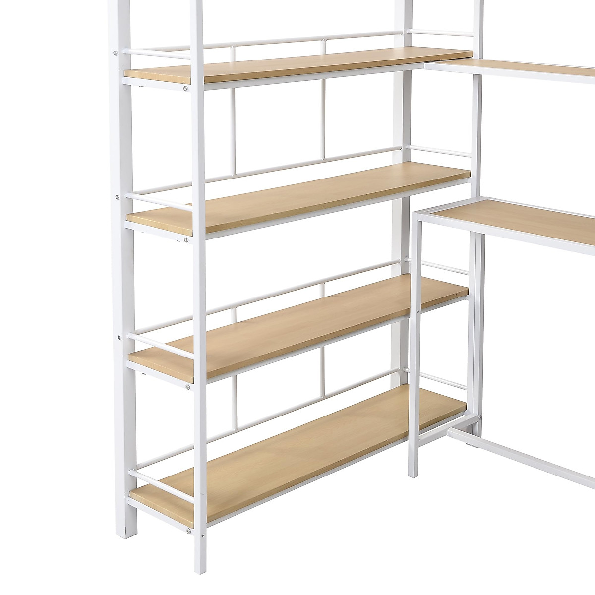 3 in 1 Design Full Size Loft Bed with Storage Staircase, Heavy Duty Metal Loft Bed Frame with Built-in Desk,3-Tier Storage Shelves and Guardrails for Bedroom Guest Room Apartment, Space Saving