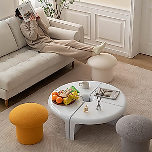 QQXX Sherpa Round Ottoman Stool,Soft Foot Stool Footrest Mushroom Shape,Dressing Makeup Chair,Velvet Upholstered Ottoman Pouf,Comfortable Seat for Living Room, Bedroom, Entrance Sofa Stool