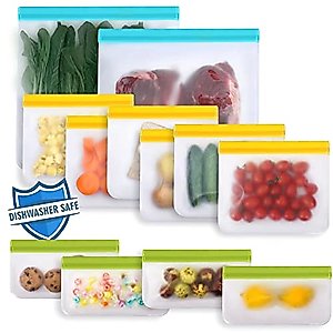 Reusable Ziplock Bags Silicone Dishwasher Safe, 12 Pack BPA FREE Reusable Freezer Bags, Reusable Sandwich Kids Snack Bags, Leakproof Reusable Food Storage Bags for Lunch, 2 Gallon 6 Sandwich 4 Snack