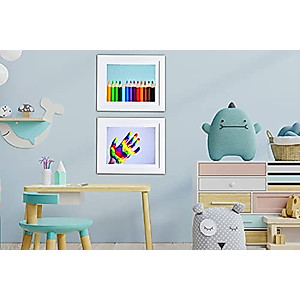 FrameWorks 10” x 12.5” White Wooden Kid Art Frame with Gallery Style Edges, Tempered Glass, and Elastic Straps 2-Pack