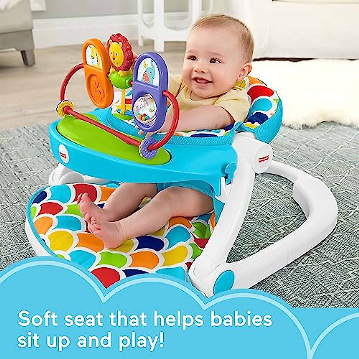 Fisher-Price Baby Portable Baby Chair,Deluxe Sit-Me-Up Floor Seat with Removable Toys and Snack Tray,Happy Hills