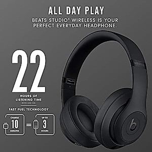 Beats Studio3 Wireless Noise Cancelling Over-Ear Headphones - Apple W1 Headphone Chip, Class 1 Bluetooth, 22 Hours of Listening Time, Built-in Microphone - Matte Black (Latest Model)