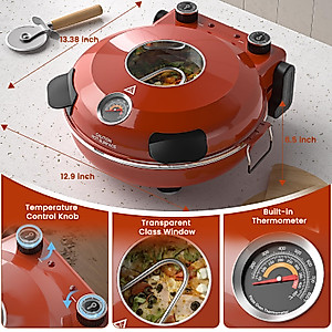 TMEDW Electric Pizza Oven, 12 inch Portable Pizza Oven Indoor, Countertop Pizza Maker with Wooden Pizza Paddles & Pizza Cutter