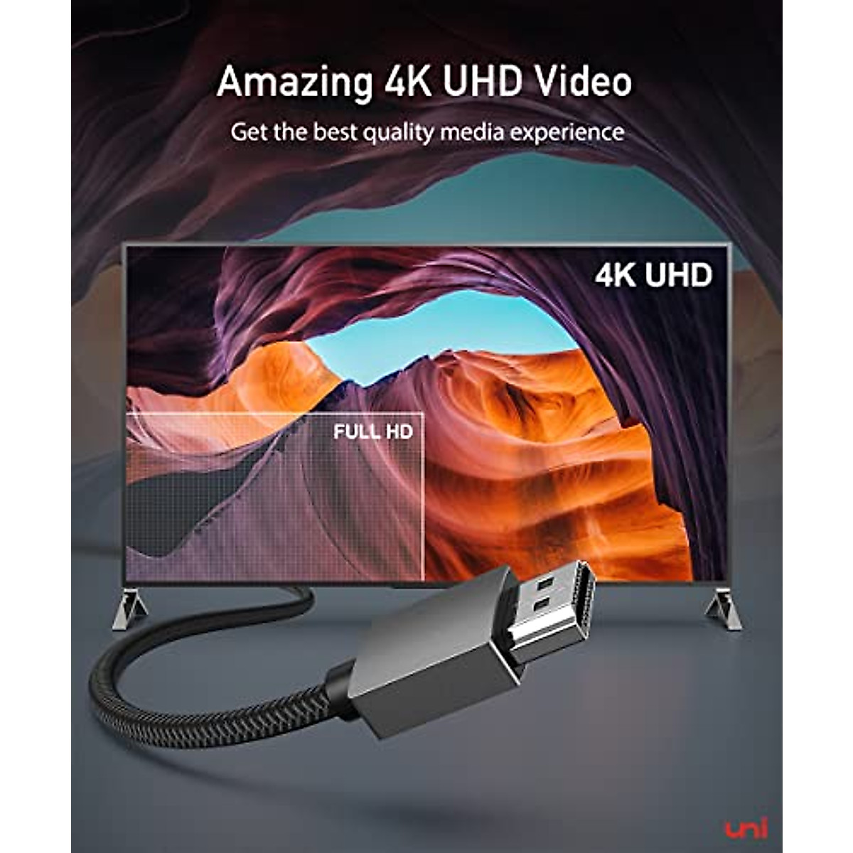 uni DisplayPort to HDMI 4K Cable 10FT, High Speed(1440P@60Hz 1080P@120Hz) Unidirectional DP to HDMI Cable Cord [Aluminum Shell, Nylon Braid] Compatible with HP, DELL, GPU, AMD, NVIDIA etc.