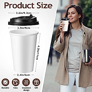 EBOOT 200 Pack Disposable White Paper Coffee Cup with Lids to Go Coffee Cups Bulk Hot/Cold Beverage Drinking Cups, Hot Paper Cups Bundle for Party Travel Home Restaurant Cafe (12 OZ)