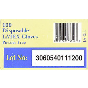 Disposable Latex Gloves, Powder Free Size Large, 100 gloves per box