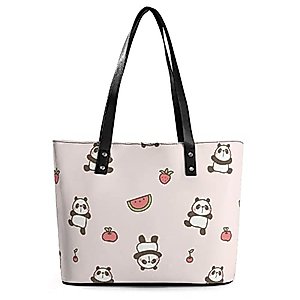 Womens Handbag Panda Patterns Leather Tote Bag Top Handle Satchel Bags For Lady