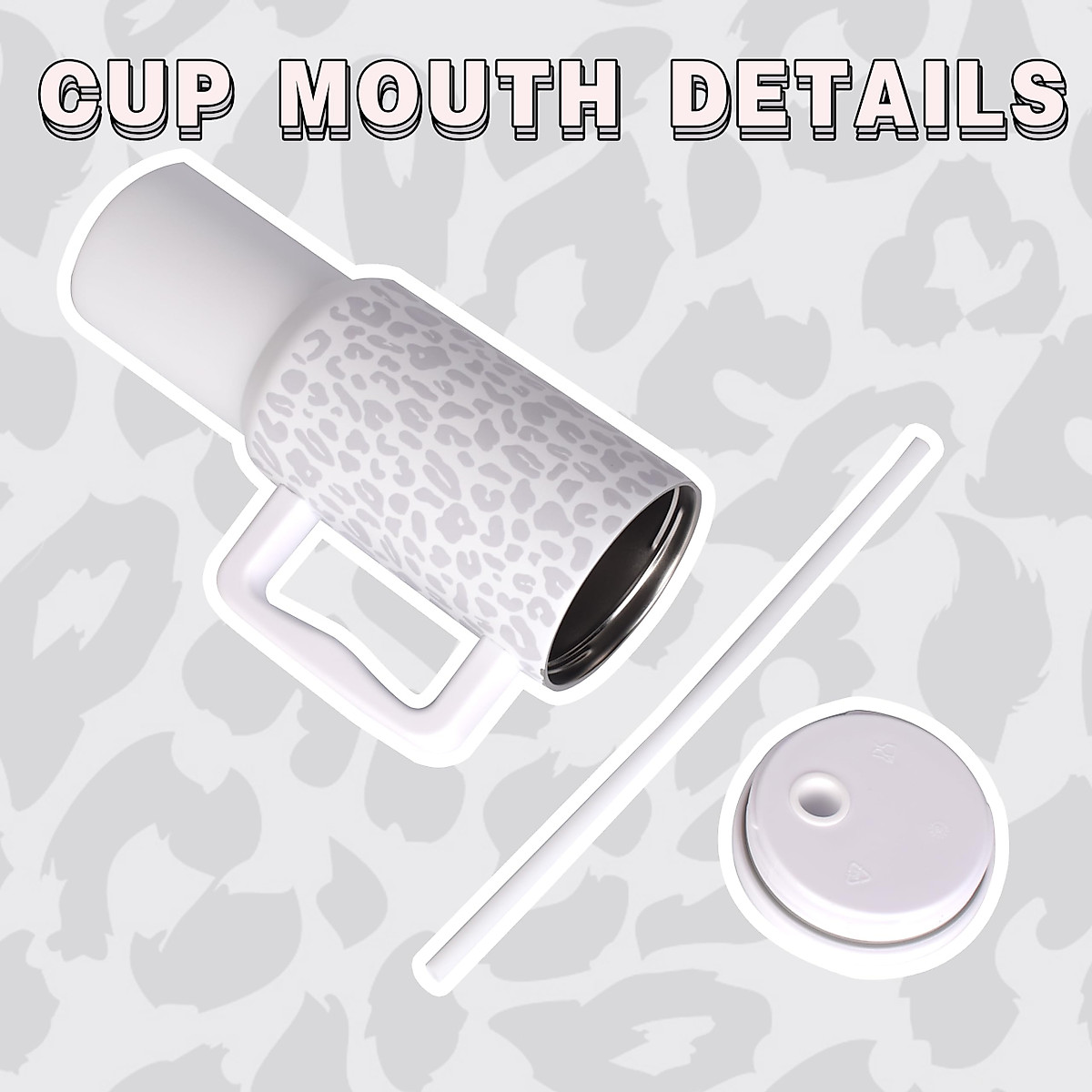 ZHIDENGWJ Stainless Steel Vacuum Insulated Tumbler with Lid and Straw for Water, Iced Tea or Coffee(White Leopard Print)