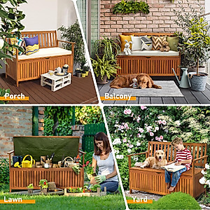 VINGLI 47in Outdoor Storage Bench Outdoor Bench with Storage, Garden Bench Patio Bench 43 Gallon Deck Storage Bench Porch Bench Wood Storage Bench