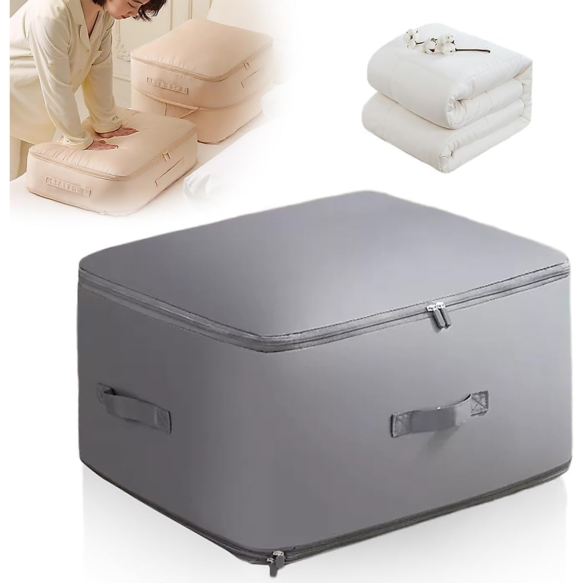 Ultra Space Saving Self Compression Organizer, Space Saver Bags Compression Packing Bags Clothes Storage Bags Vacuum Sealed Blanket Storage Bags for Comforters Pillows Clothes (Grey, Large)