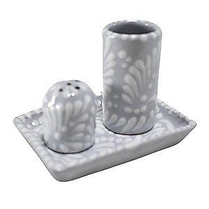 MAREY Tequilero Glass | Horse & Salt Set | Traditional Poblan Talavera Ceramic | Mixer | Handmade (Grey, Standard)