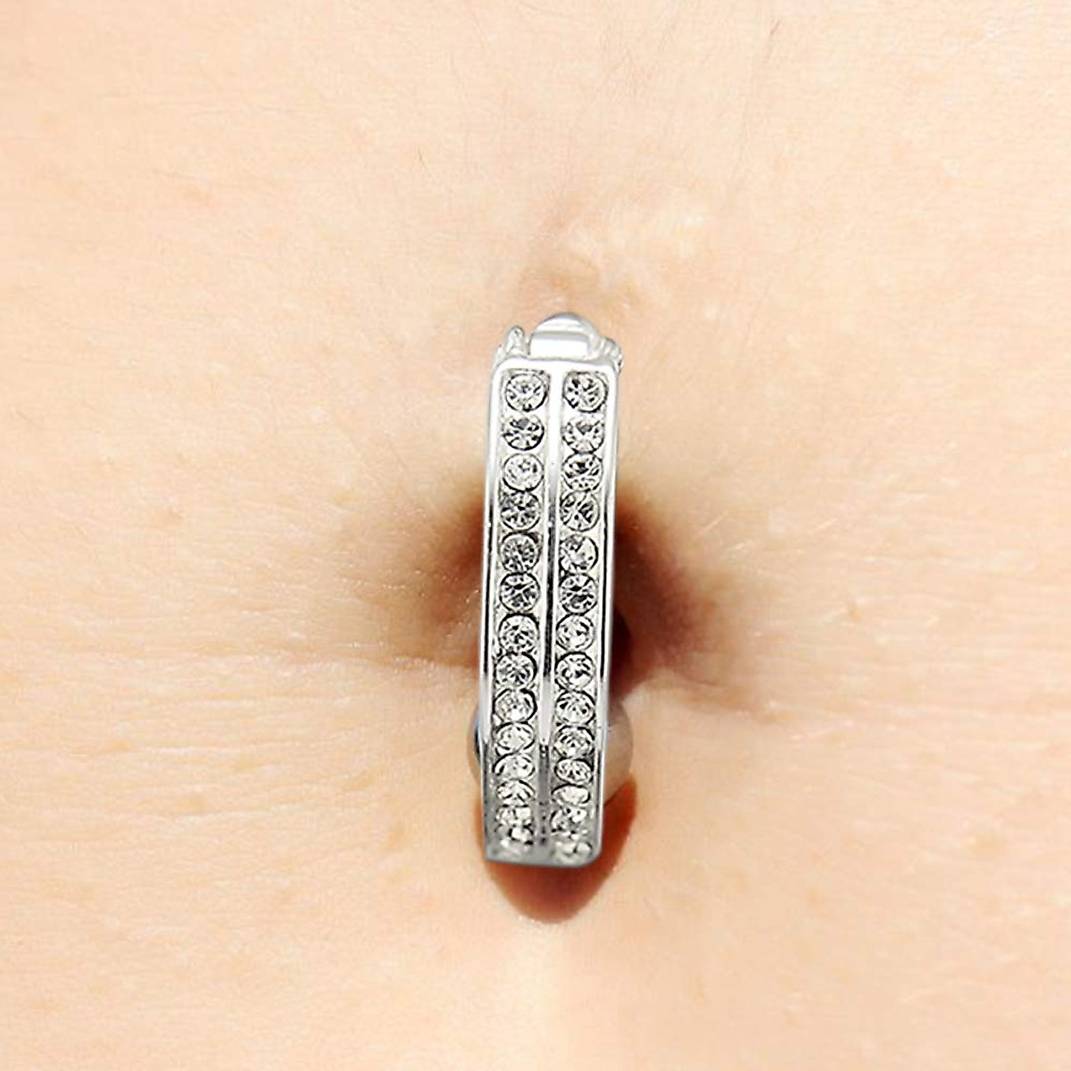 White Gemstone Fancy Curved Style Reverse Bar 925 Sterling Silver with Stainless Steel Belly Button Navel Rings