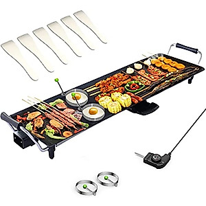 SIMOE 36 inch Electric Griddle Teppanyaki Grill, BBQ Smokeless Grills, 2000W Barbecue Griddles Table Top with Nonstick Surfaces and Adjustable 5 Temperature Setting, Indoor/Outdoor Grill