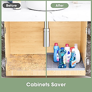 Puricon Under Sink Mat, 34” x 22” Under Sink Mats for Kitchen Waterproof, Silicone Under Sink Liner Under Cabinet Rubber Mat Protector, Flexible Under Sink Drip Tray for 36” Bathroom Cabinet -Gray