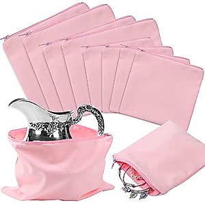 Fumete 8 Pcs Silver Storage Bags Anti Tarnish Zippered Jewelry Keeper 6x6 9x12 15x15 in Silver Pouches for Silverware Silver Jewelry (Pink)