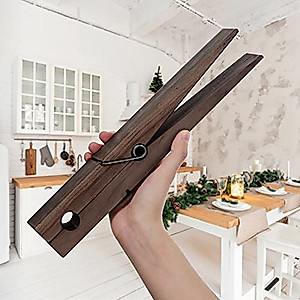 12 Inches Jumbo Clothespins with Adhesive Wooden Clothespins Towel Holder Clothes Clips with Spring for Wall Bathroom Laundry Room Nursery Kitchen Decor