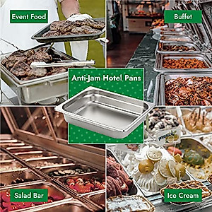 HECMAC 6 Pack Anti-Jam Hotel Pans, 1/2 Size 2 1/2 Inch Deep, NSF Commercial Stainless Steel Chafing Steam Table Pan, Catering Storage Metal Food Pan