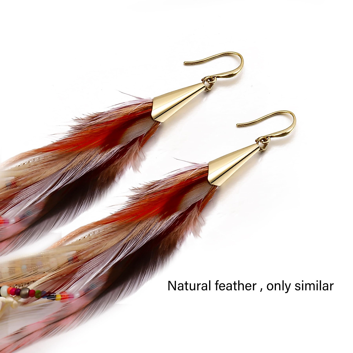 Boho Colorful Feather Feather Dangle Earrings for Women Bohemian Shell Beads Long Tassel Design Drop Earrings