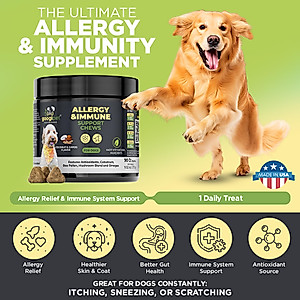 Googipet Dog Allergy Chews -Dog Allergy Relief & Itchy Skin Relief -Dog Skin & Coat Supplement +Bee Pollen, Colostrum for Dogs, Coconut Oil, Probiotics, & Omega 3 Fish Oil for Dogs Itching Skin Relief