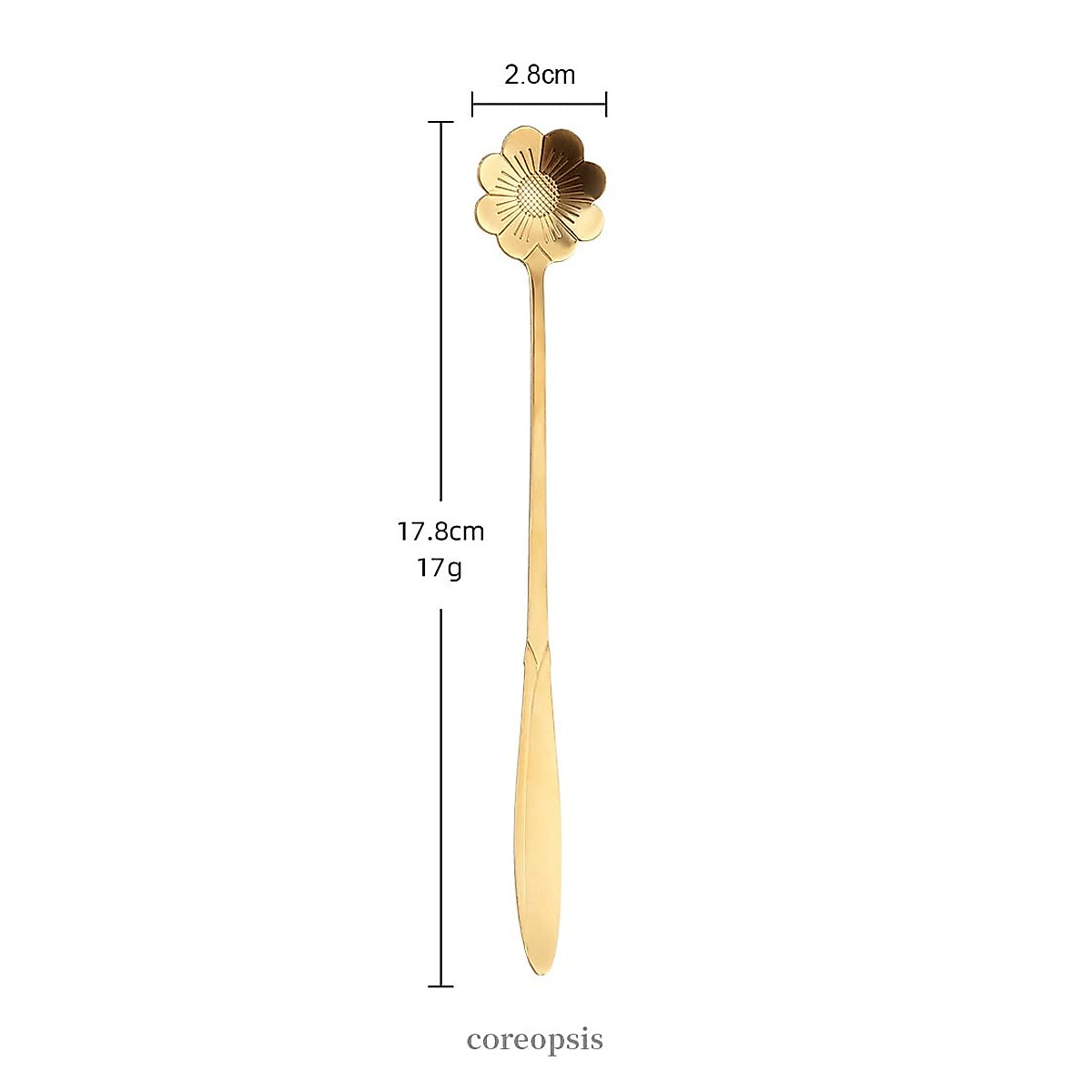 16 Pieces Flower Spoon Coffee Teaspoon 7 Inch Stainless Steel Long Handle Spoon Stir Bar Spoon Stirring Spoon Ice Cream Spoon Gold Cosmos Flower Shaped
