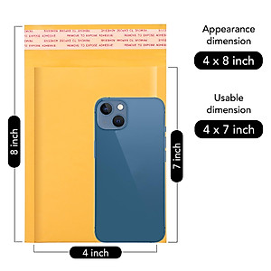 Fuxury Kraft Bubble Mailer 4x8 Inch 50 Pack，Strong Adhesion Padded Envelopes ,Self Seal Bubble Envelopes, Waterproof Cushioned Bubble Mailers Packaging for Small Business，Bulk #000 Yellow