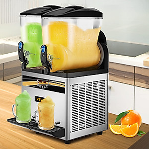 VEVOR Commercial Slushy Machine, 15Lx2 Tank Margarita Maker, 1000W Stainless Steel Smoothie Frozen Drink Maker for Supermarkets Cafés Restaurants Bars Home Use