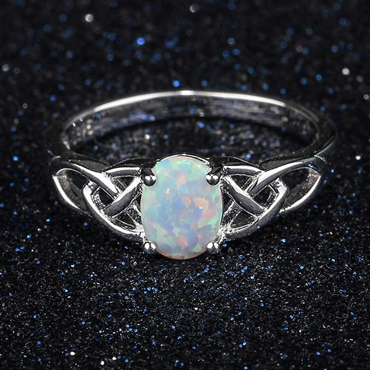 925 Sterling Silver Celtic Knot Heart Shaped Fire Opal Wedding Engagement Ring (Silver, 6.5)