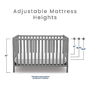 Delta Children Heartland 4-in-1 Convertible Crib, Grey + Delta Children Twinkle Galaxy Dual Sided Recycled Fiber Core Crib and Toddler Mattress (Bundle)