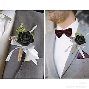 Maizoon Handmade Black Art Rose Flower, Silk Flower Ribbon Flower Corsage, Art Event, Holiday Celebration, Special Large Event, Prom Flower Party Men Suit Accessories. (2pcs Black Boutonniere)