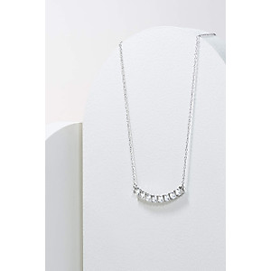 MORGAN & PAIGE Curved Bar Pendant Necklace - Rhodium Plated 925 Sterling Silver Necklace For Women With Suspended Horizontal Half Circle Pendant & White Cubic Zirconia - 18"