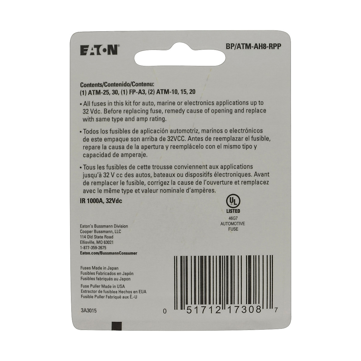 Bussmann (BP/ATM-AH8-RPP) High Ampere ATM Emergency Fuse Kit, 1 Count (Pack of 8)
