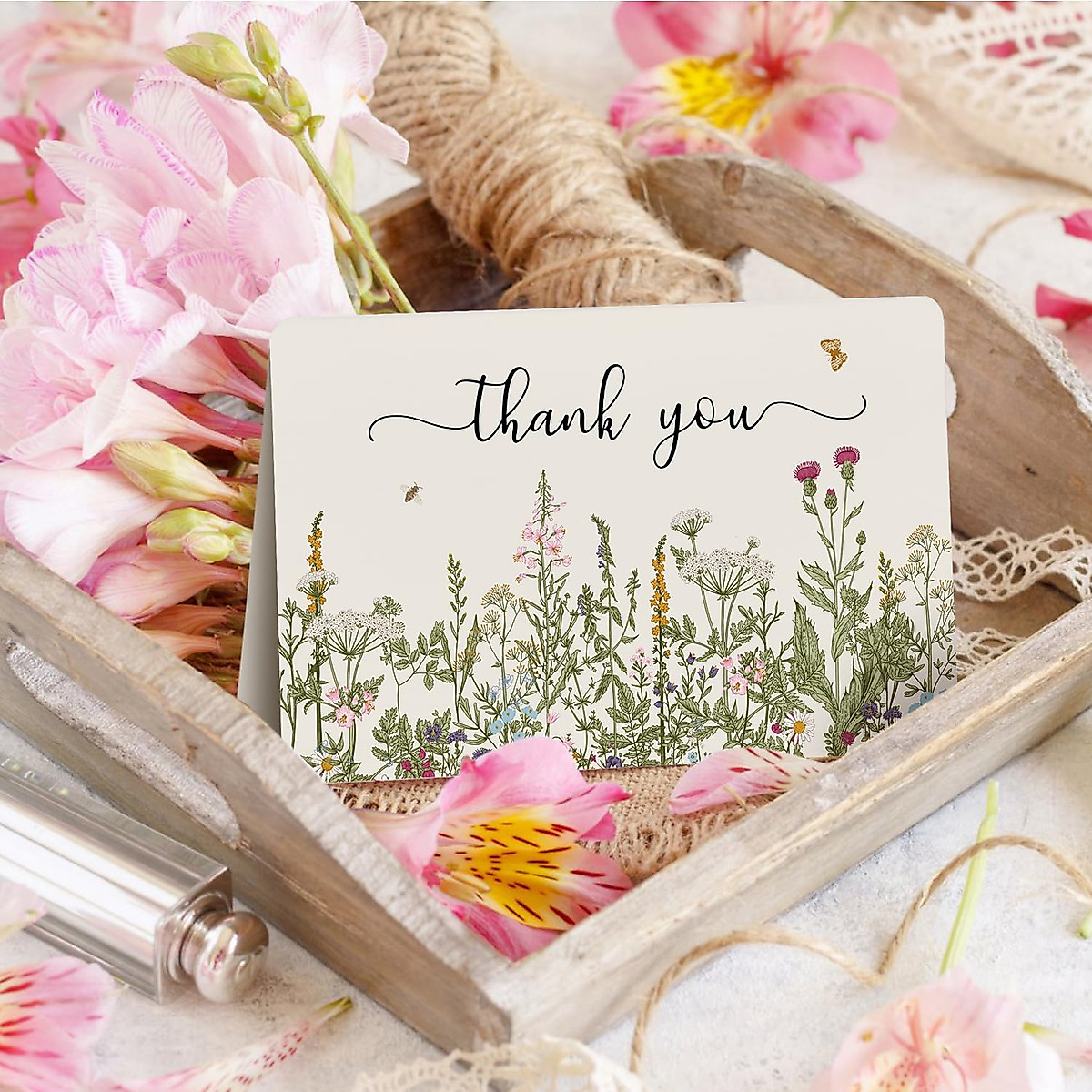 Artoid Mode 36 Pack Leaves Wildflower Thank You Cards Floral Greeting Cards Gift With Envelope Sticker Blank Note Cards for Birthday Wedding Baby Shower Bridal Shower, 4 x 6 Inch