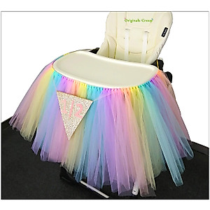 Originals Group Six Months Half Year Old 1st Birthday Rainbow Tutu Skirt for High Chair Decoration for Party Supplies