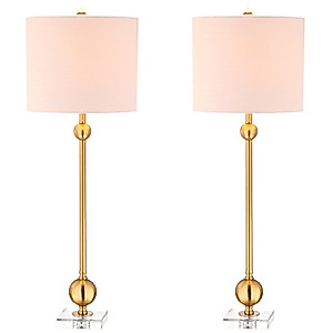JONATHAN Y JYL2010A-SET2 Set of 2 Table Lamps Hollis 34" Metal LED Table Lamp Modern Contemporary Glam Bedside Desk Nightstand Lamp for Bedroom Living Room Office College Bookcase, Brass