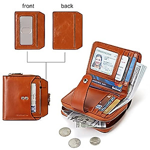 BOSTANTEN Leather Wallets for Women RFID Blocking Zipper Pocket Small Bifold Wallet Card Case Brown