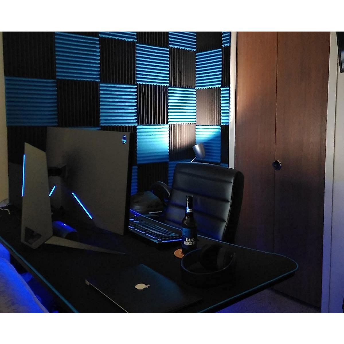 RitzGear Blue Gaming Kit I 4-in-1 LED Combo with Multimedia Keyboard, Optical Mouse, Mouse Pad & Headset with Adapter with CR4-X 4" Monitors and 24 Pack Acoustic Soundproof Wedge Panels